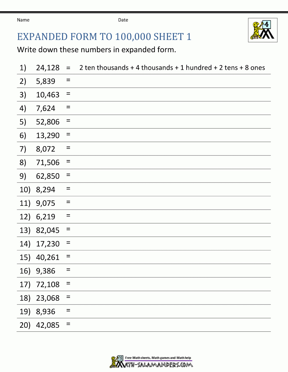 Math Expanded Form Worksheets