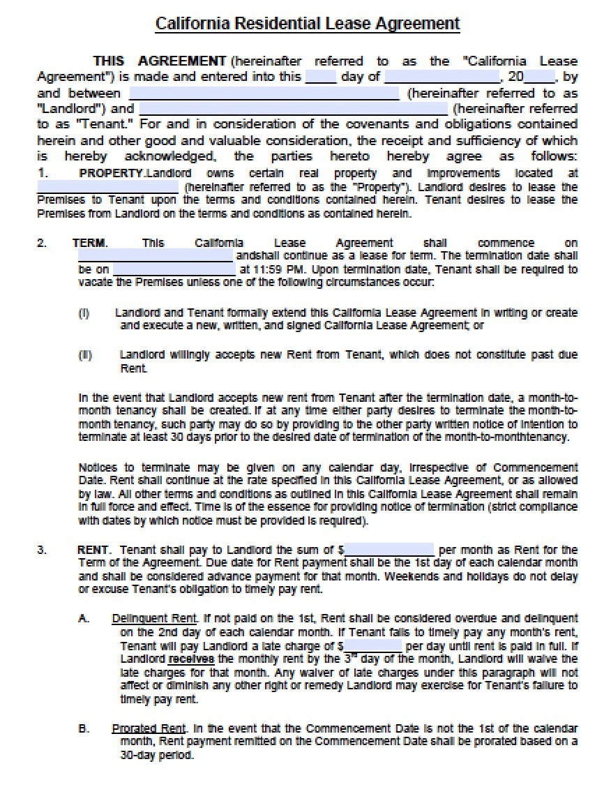 Free Printable California Residential Lease Agreement Free Printable