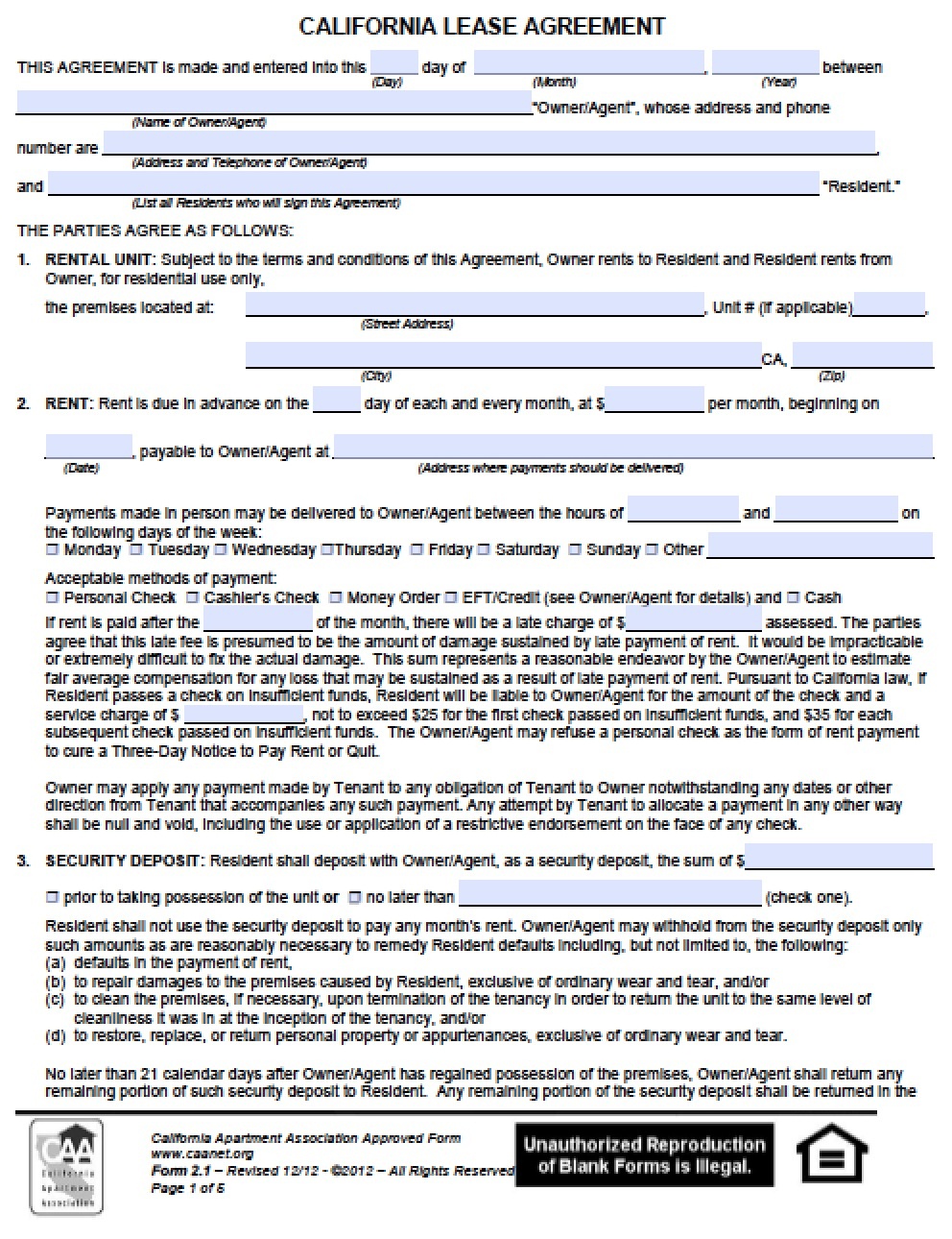 Free Printable California Residential Lease Agreement Free Printable 