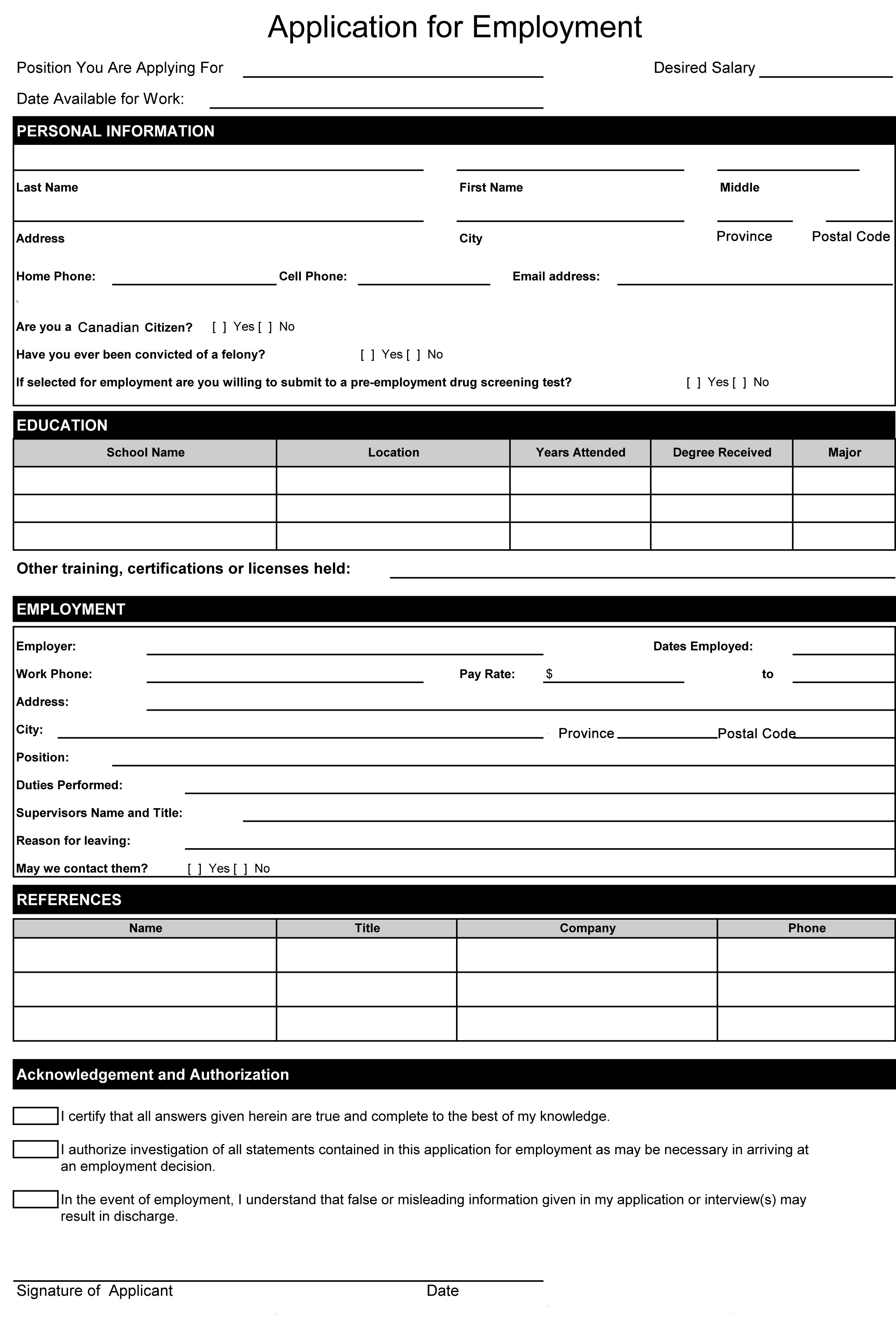 Free Printable Application For Employment Form Printable Forms Free 