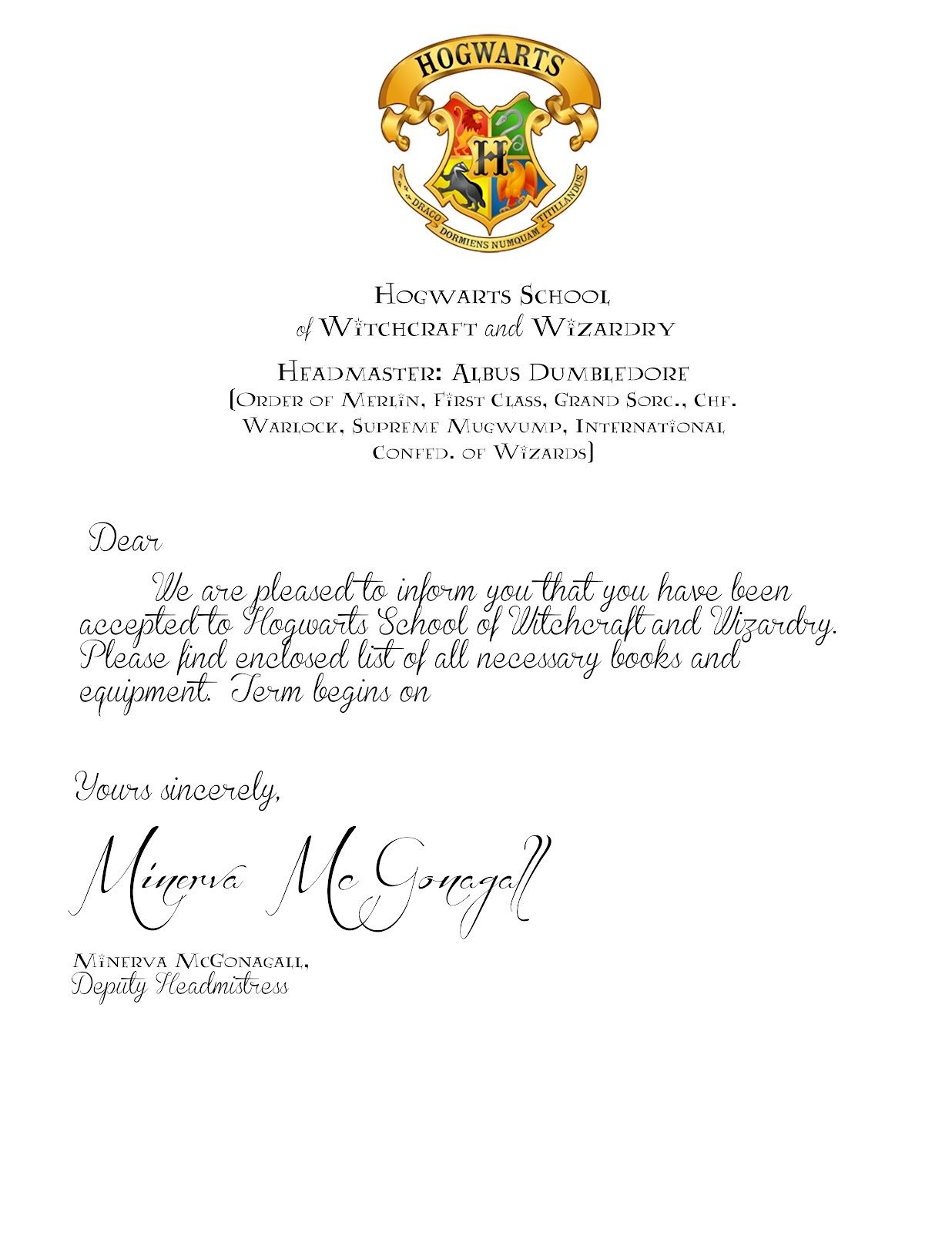 Hogwarts Acceptance Letter Template Free Printable Free Printable A To Z