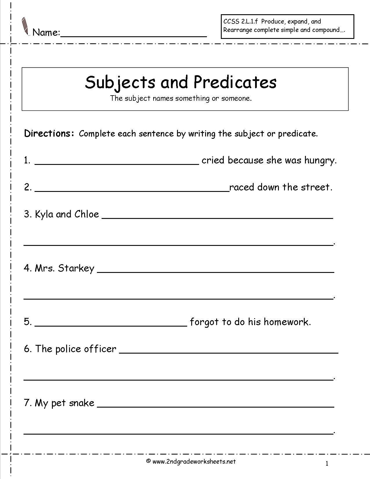 Subject Worksheet 3rd Grade
