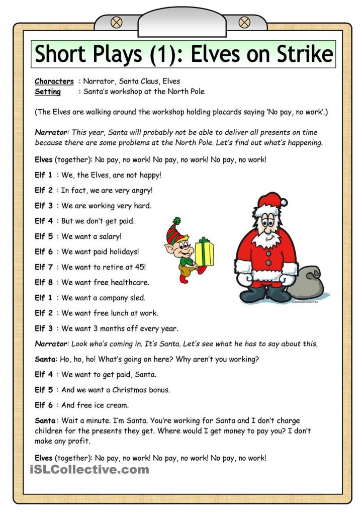 Short Plays 1 Elves On Strike Teaching Kids Esl Christmas