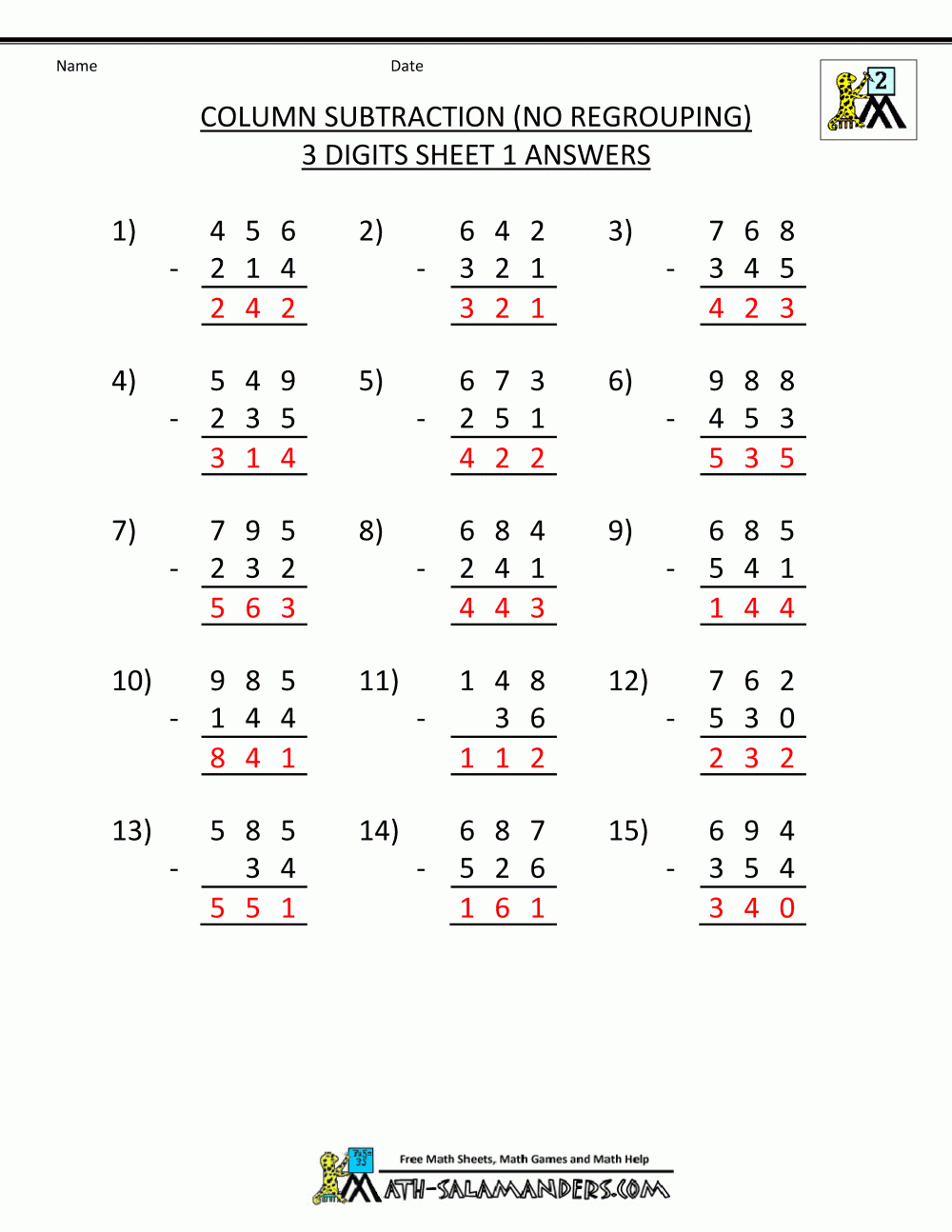 Free Printable 3 Digit Subtraction With Regrouping Worksheets Free 