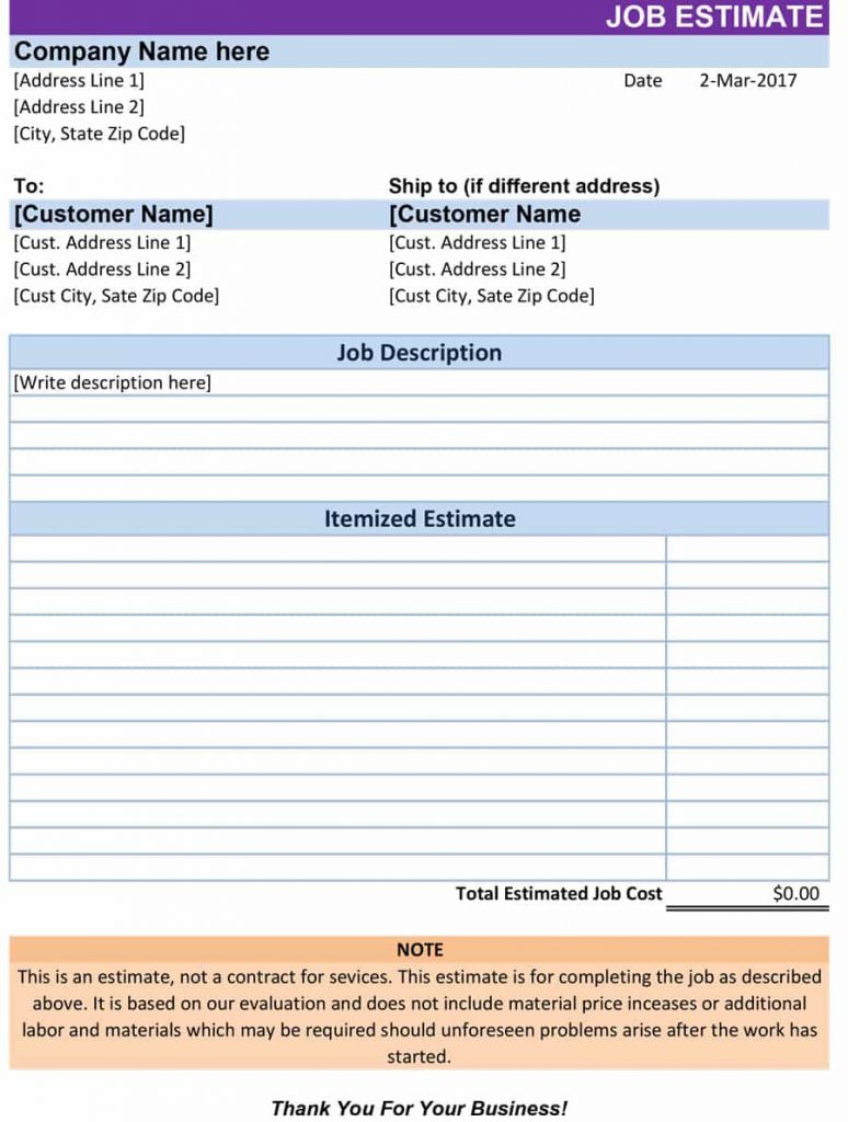 44 Free Estimate Template Forms Construction Repair Cleaning Free 