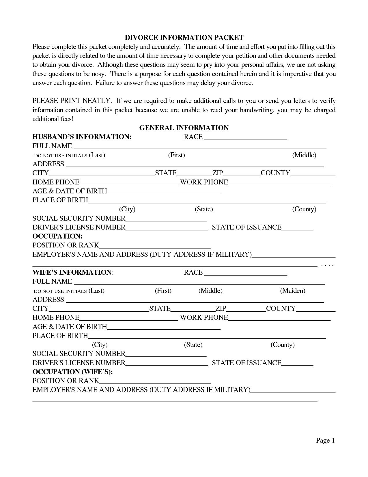 Free Printable Divorce Decree Forms Templates Printable Download