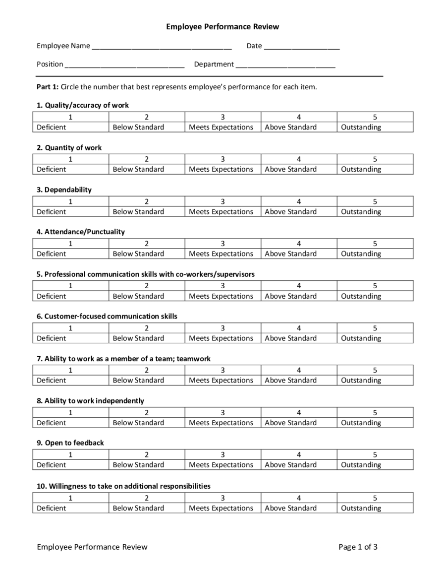 Free Printable Employee Evaluation Template