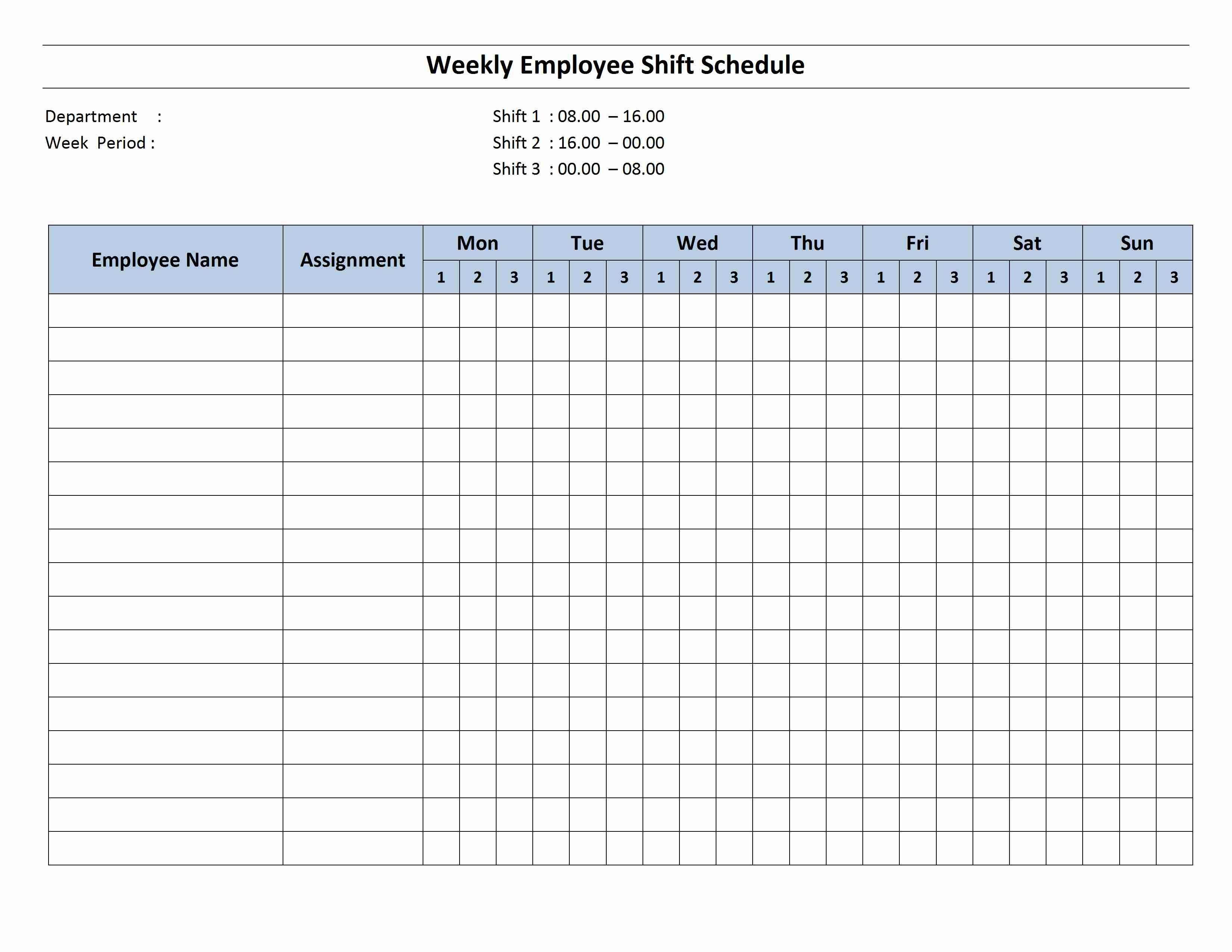Free Monthly Work Schedule Template Weekly Employee 8 Hour Shift 