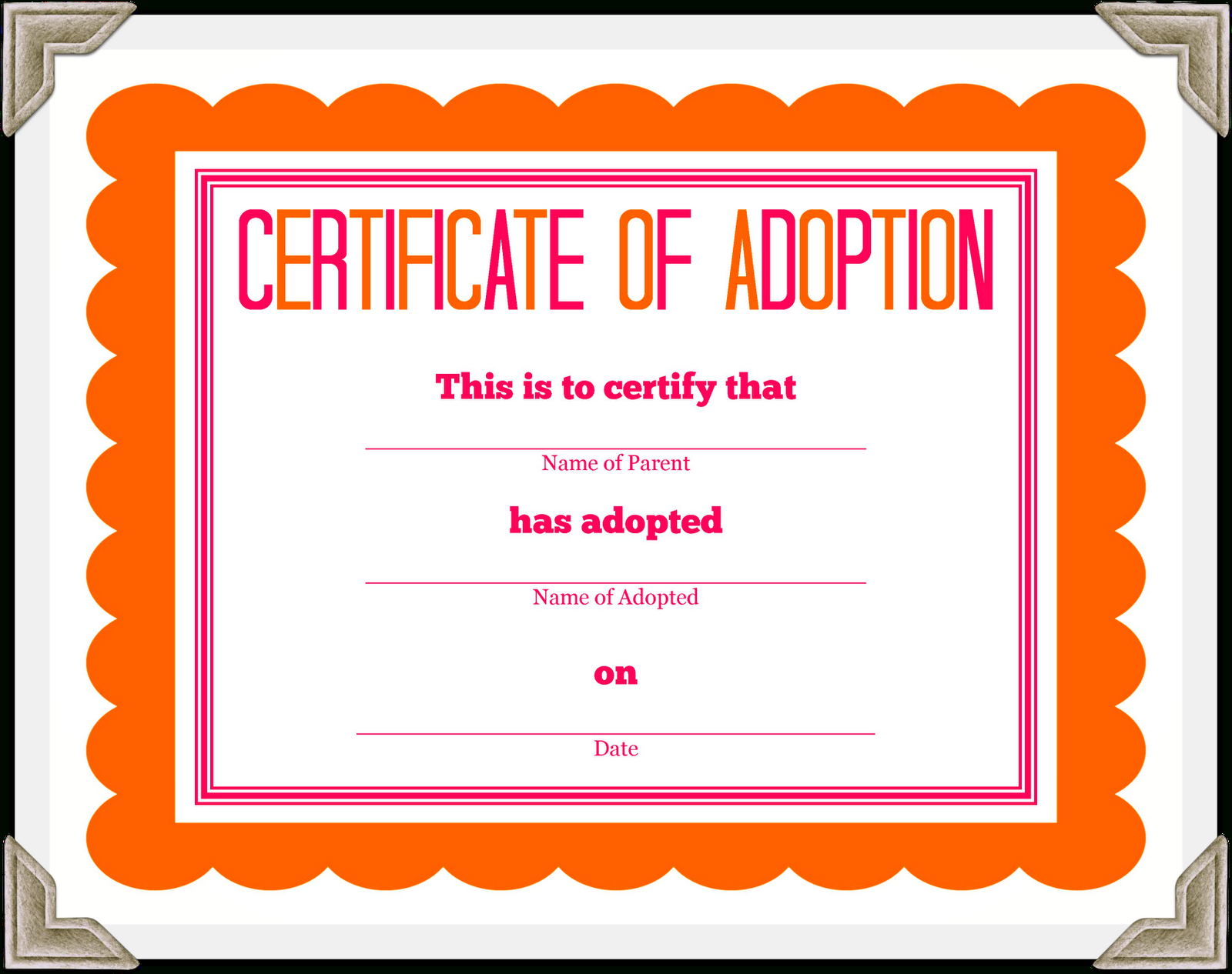 Fake Adoption Certificate Free Printable Free Printable A To Z
