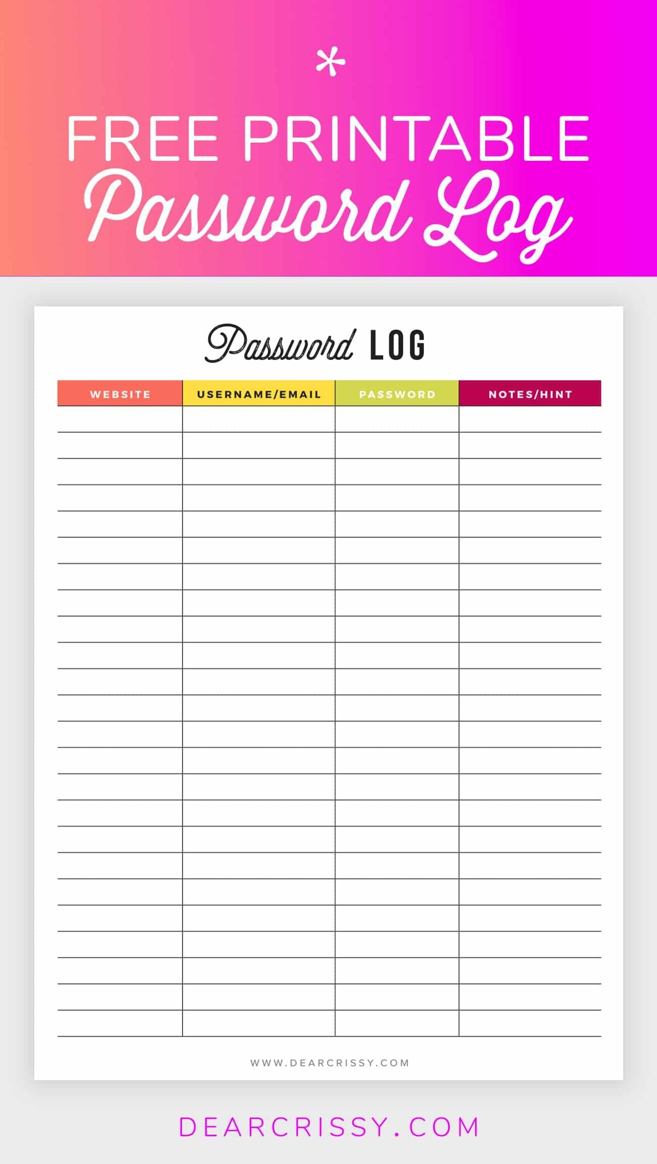 10 Best Free Printable Password Log Sheets Printablee Vrogue co