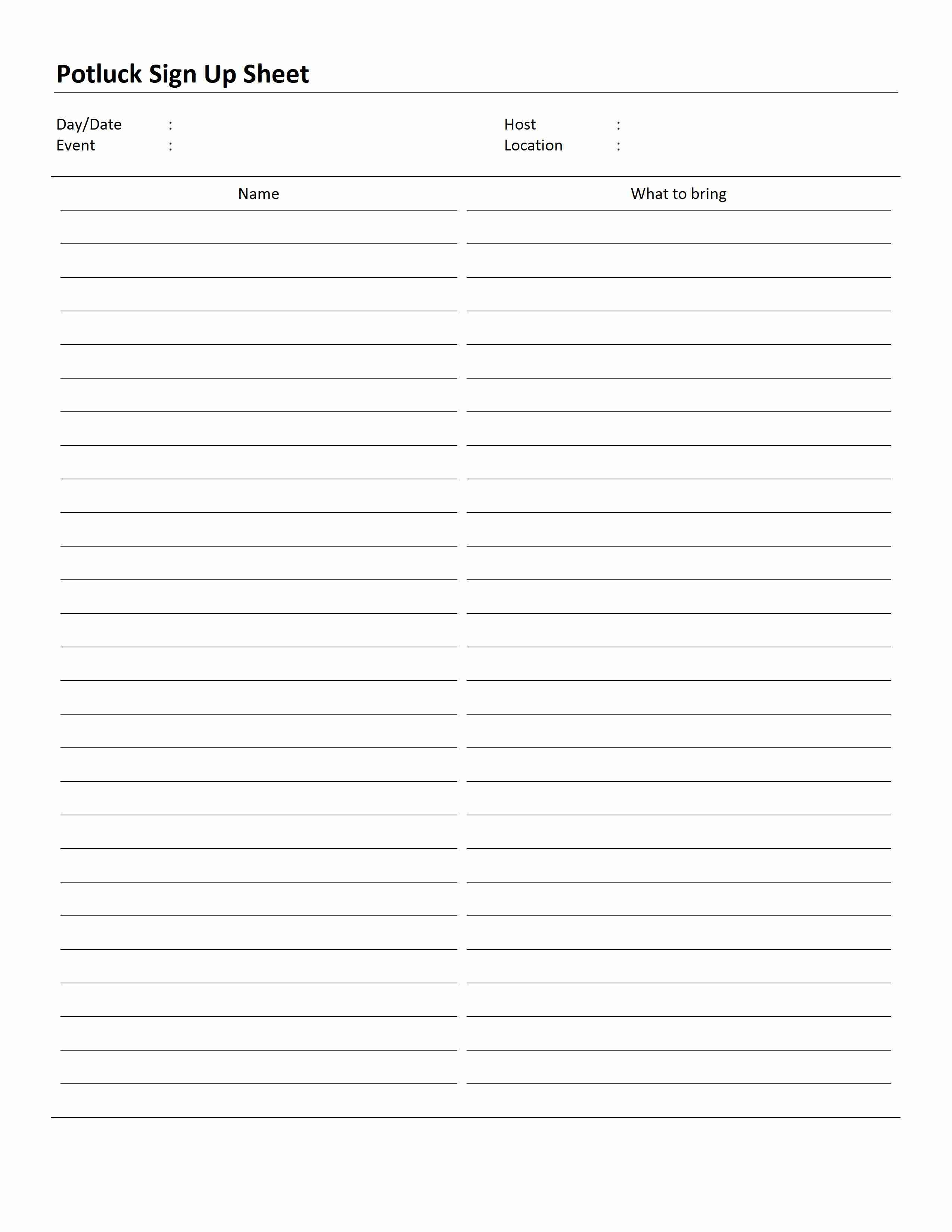 Free Printable Sign Up Sheets For Potlucks Free Printable A To Z