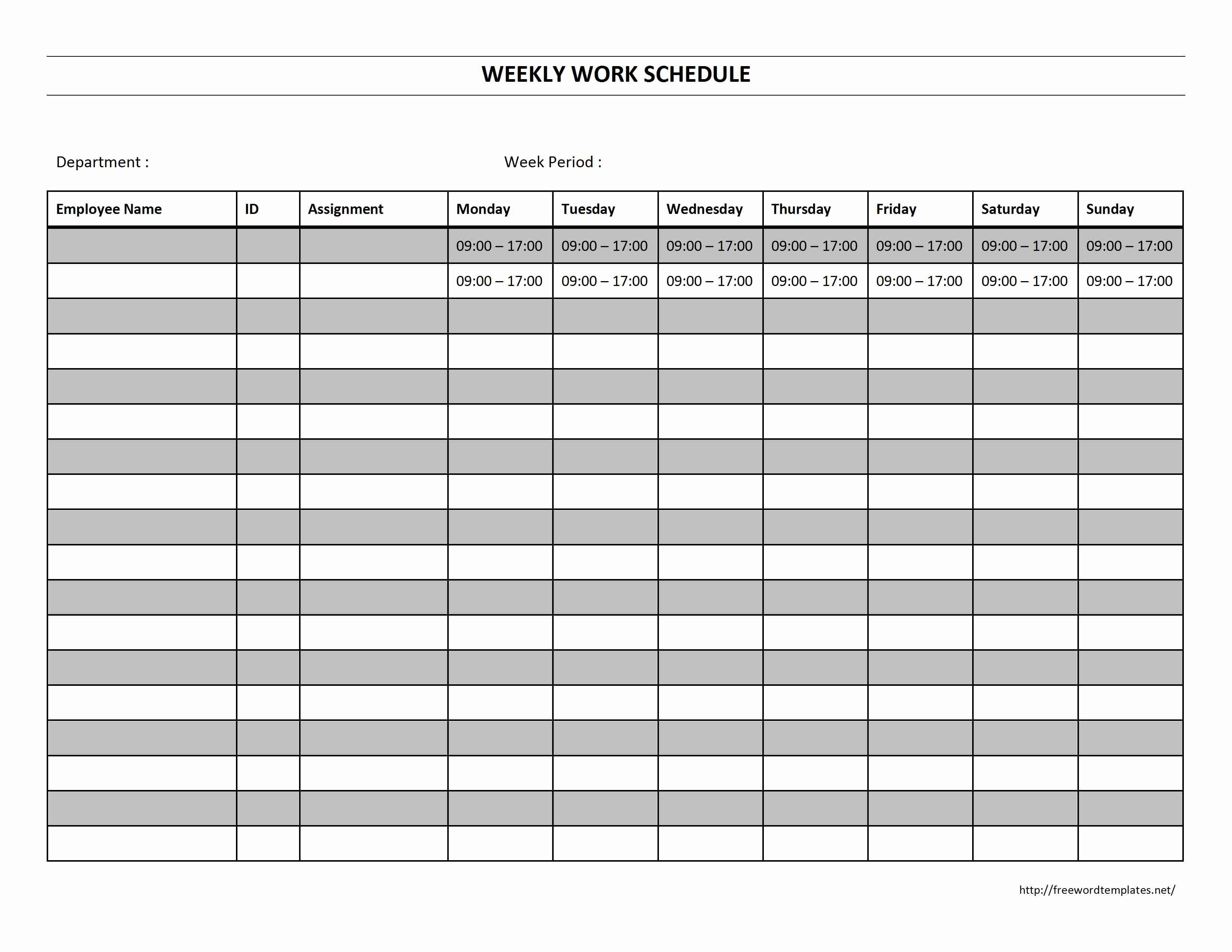 Printable Monthly Work Schedule Template