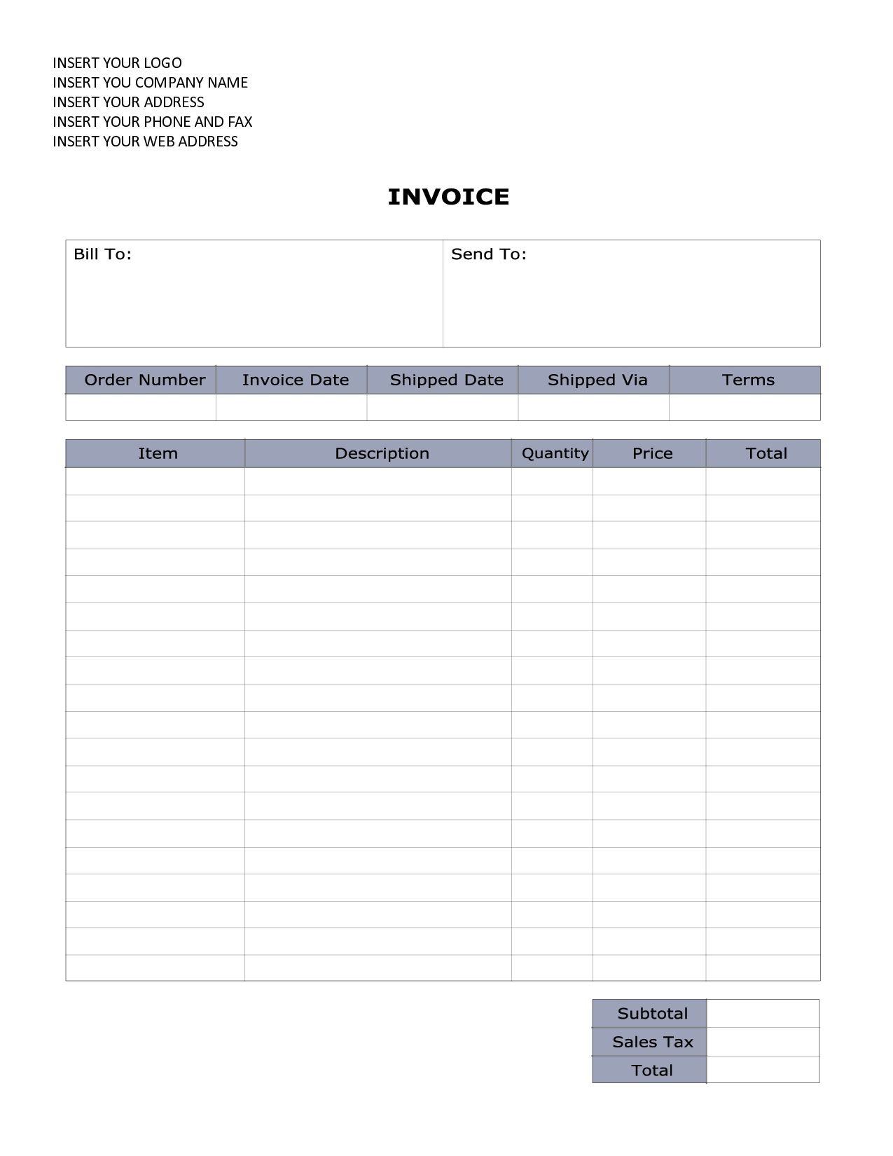 Invoice Templates Printable Free Word Doc Free Printable A To Z